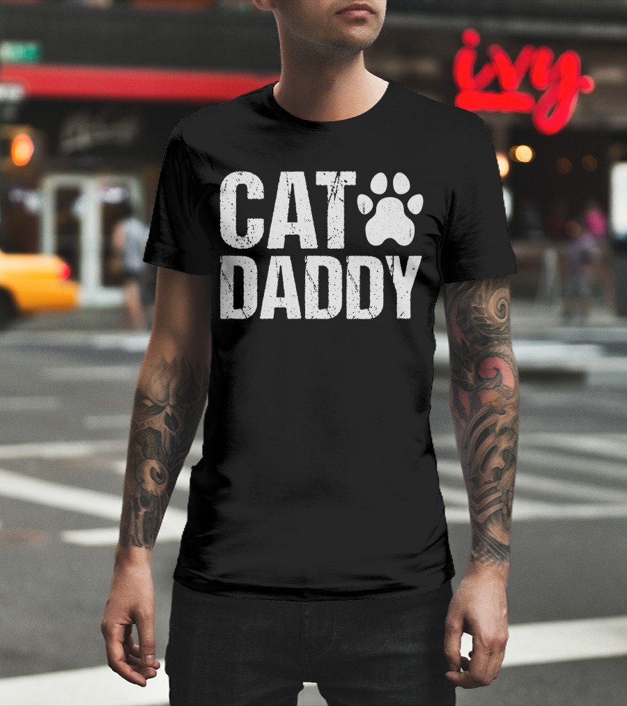 Cat Daddy Men's Funny Rad Dad Cat Paw T-Shirt