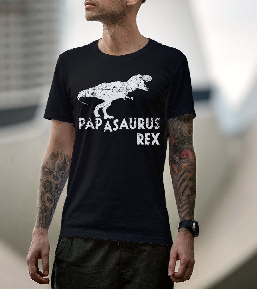 Mens Papasaurus Rex Funny Cute Dinosaur Father's Day T-Rex T-Shirt