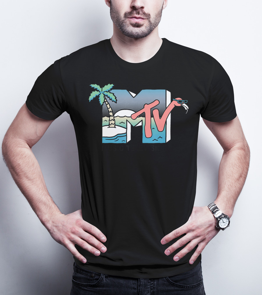 MTV Music Television Beach Island Flamingo Sunglasses T-Shirt