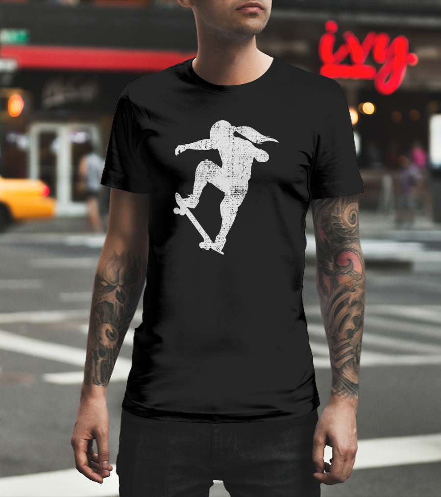 Skater Girl Skateboard Skateboarder Silhouette Riding Skateboard T-Shirt