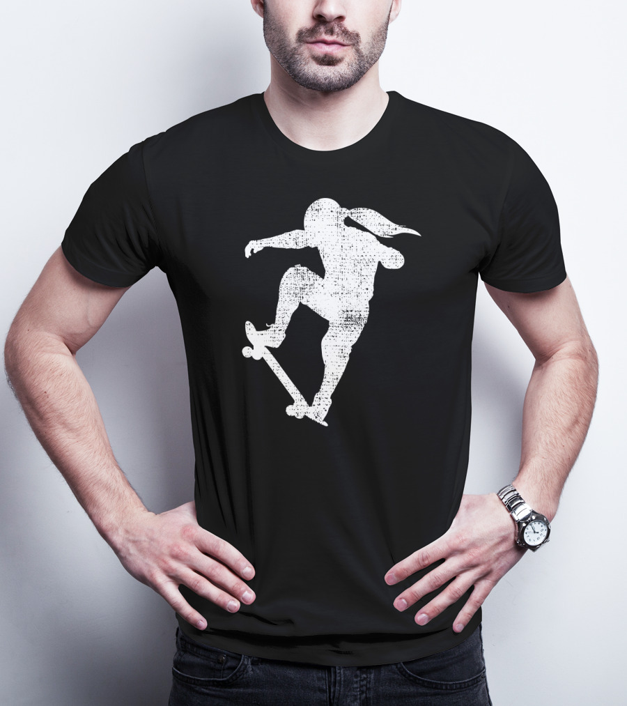 Skater Girl Skateboard Skateboarder Silhouette Riding Skateboard T-Shirt