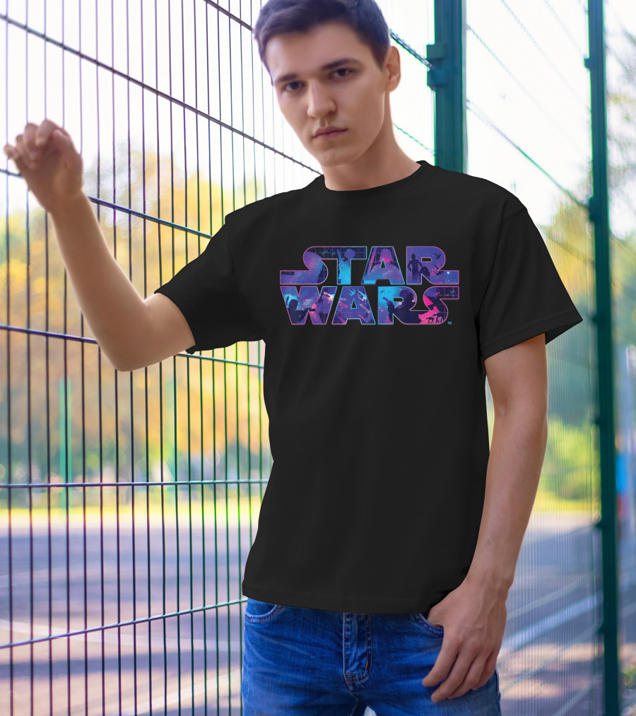 Star Wars Retro 90s Silhouette Twinkling Stars T-Shirt