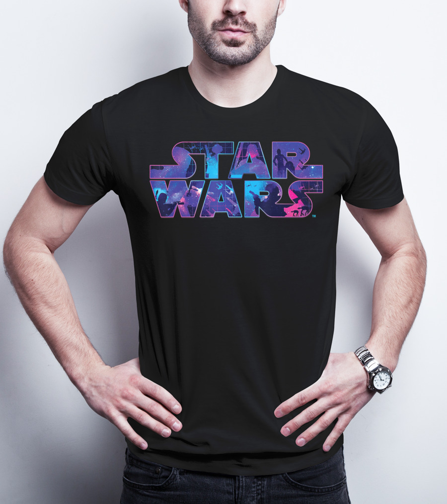 Star Wars Retro 90s Silhouette Twinkling Stars T-Shirt