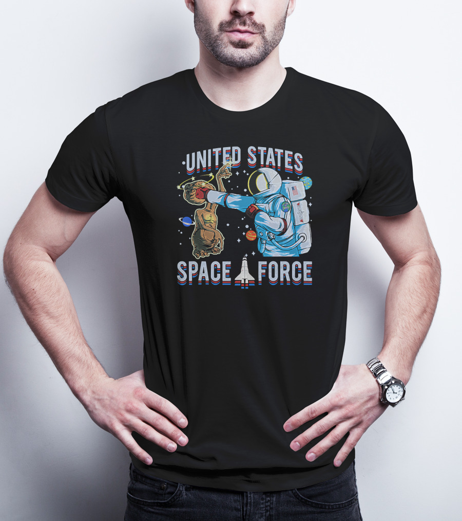 United States Space Force Astronaut Punching Alien In Humorous Space Scene T-Shirt