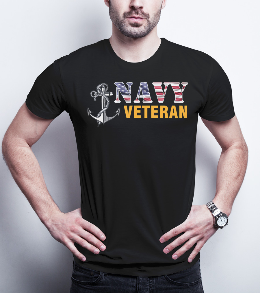 Navy Veteran American Flag Anchor T-Shirt