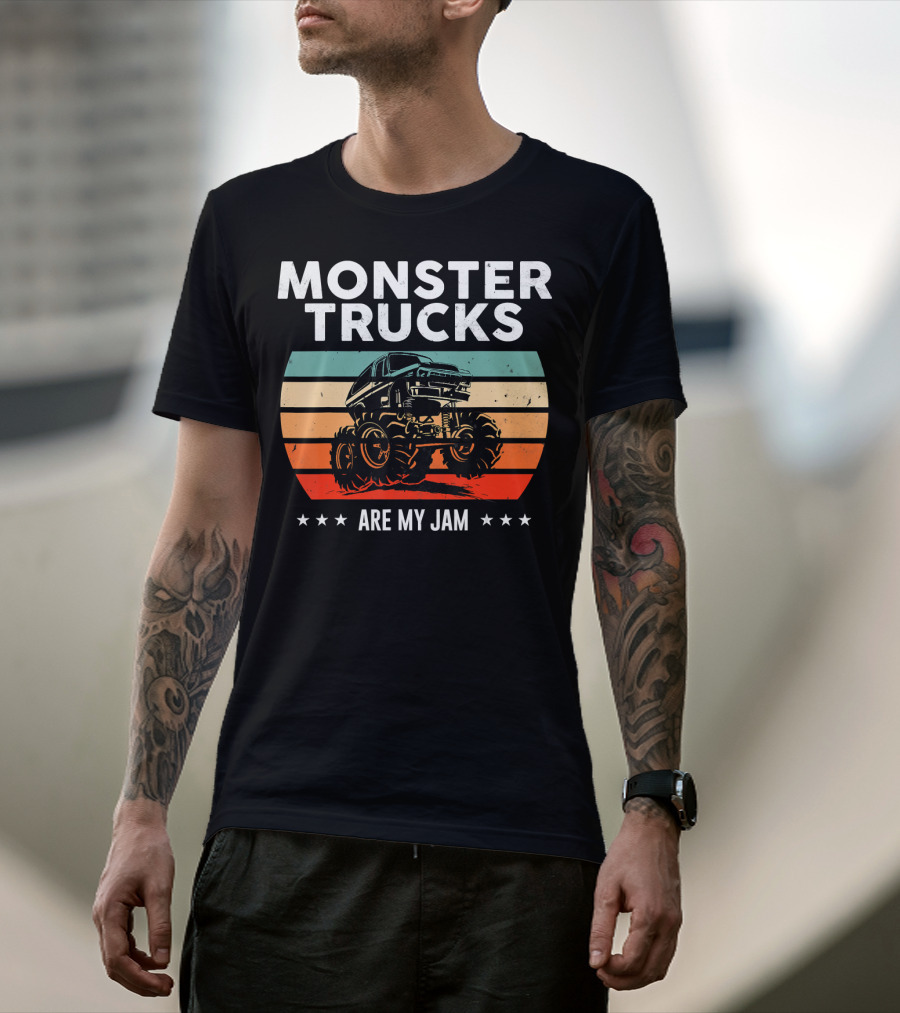 Monster Trucks Are My Jam Retro Sunset Vintage Cool Engines T-Shirt