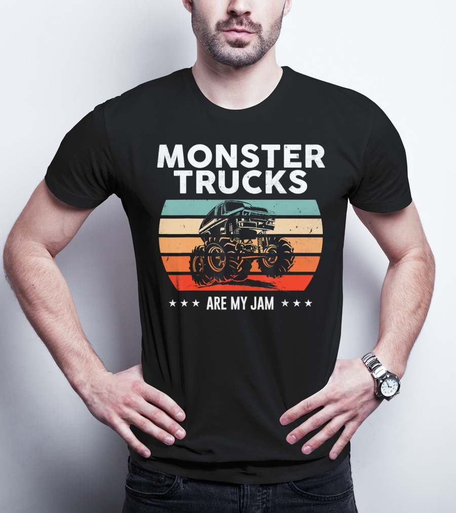 Monster Trucks Are My Jam Retro Sunset Vintage Cool Engines T-Shirt
