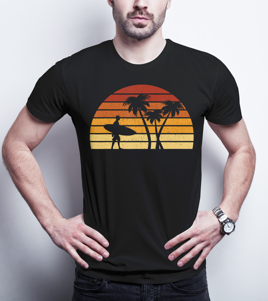 Vintage Sunset Surfing Palm T-Shirt