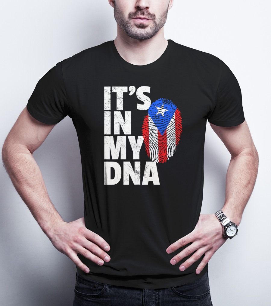 IT'S IN MY DNA Puerto Rico Flag Fingerprint Pride T-Shirt