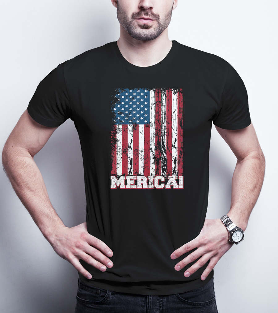 Merica American Flag Independence Day Patriotic T-Shirt
