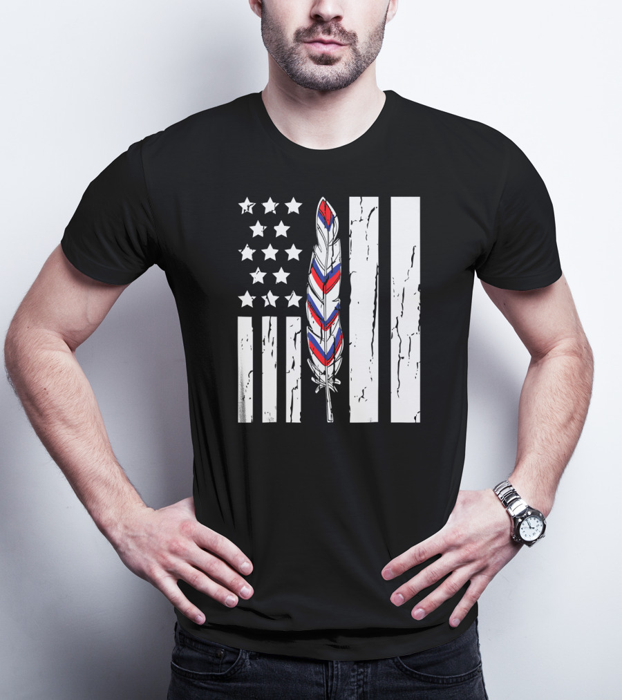 American Flag Stars Stripes Native Tribe Feather Pride T-Shirt
