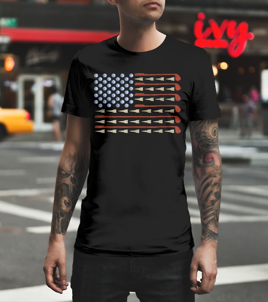 American Flag Golf Balls And Clubs Sports Humor T-Shirt