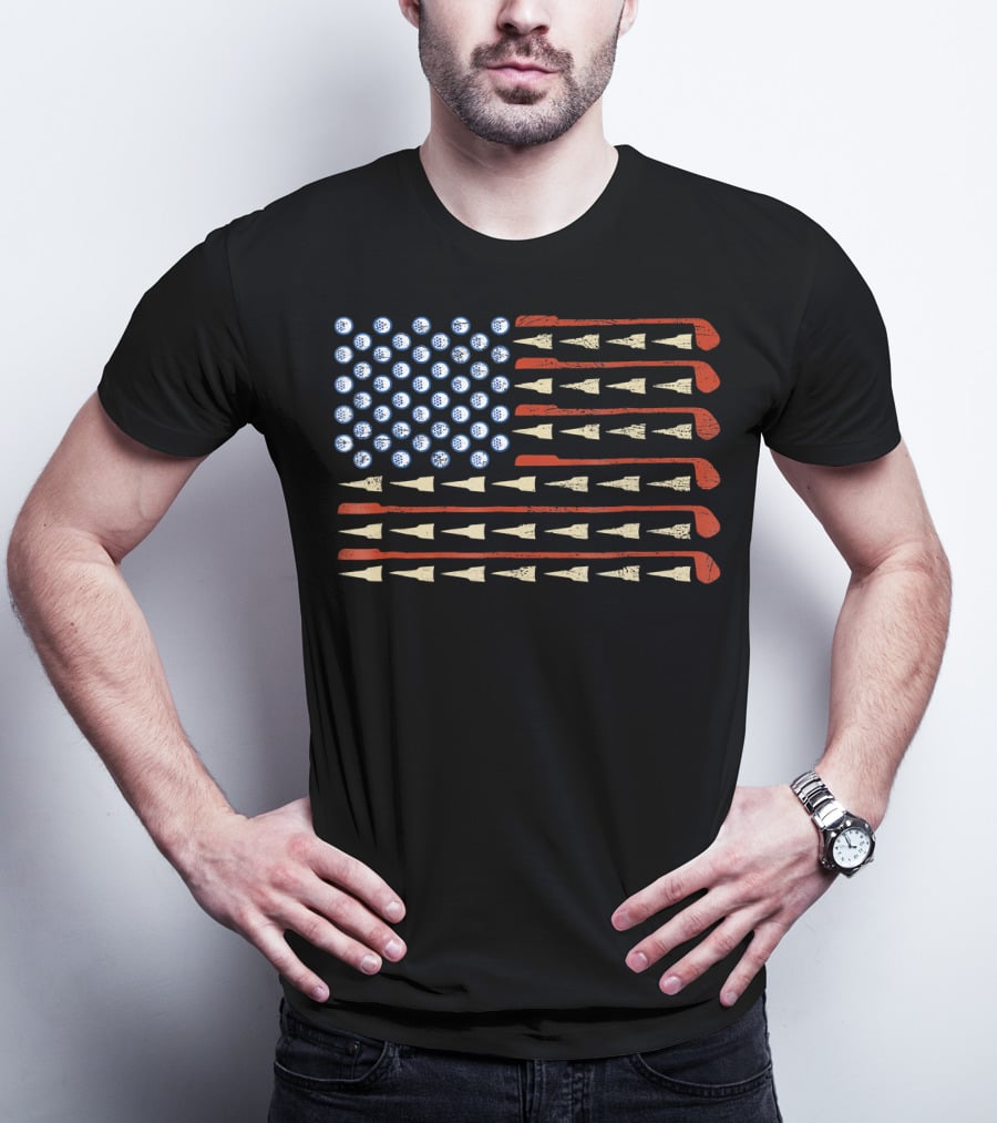 American Flag Golf Balls And Clubs Sports Humor T-Shirt