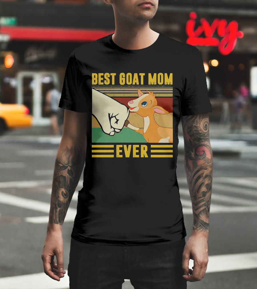 Best Goat Mom Ever Fist Bump With Adorable Cartoon Kid T-Shirt