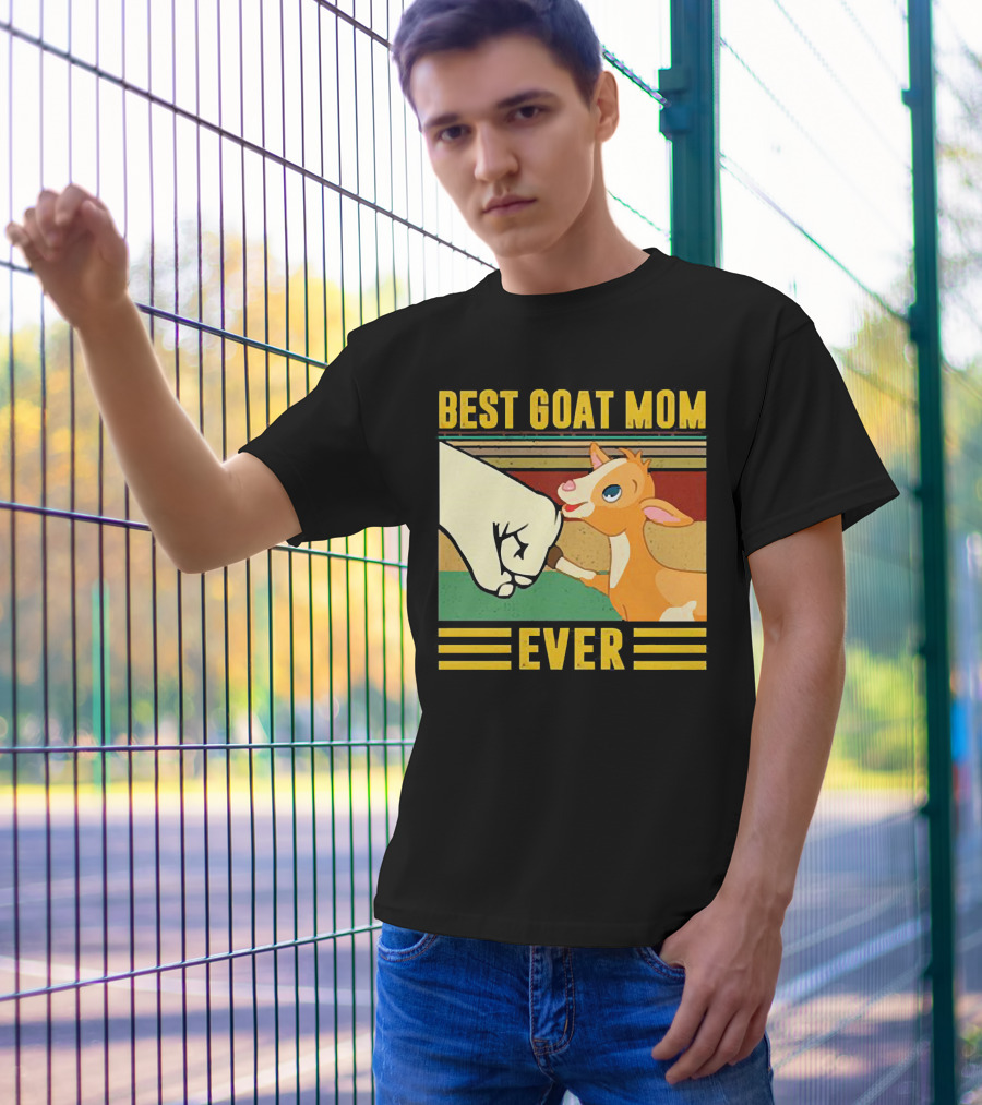 Best Goat Mom Ever Fist Bump With Adorable Cartoon Kid T-Shirt