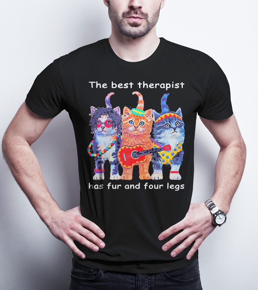 The Best Therapist Has Fur And Four Legs With Colorful Cats In Fun Outfits T-Shirt