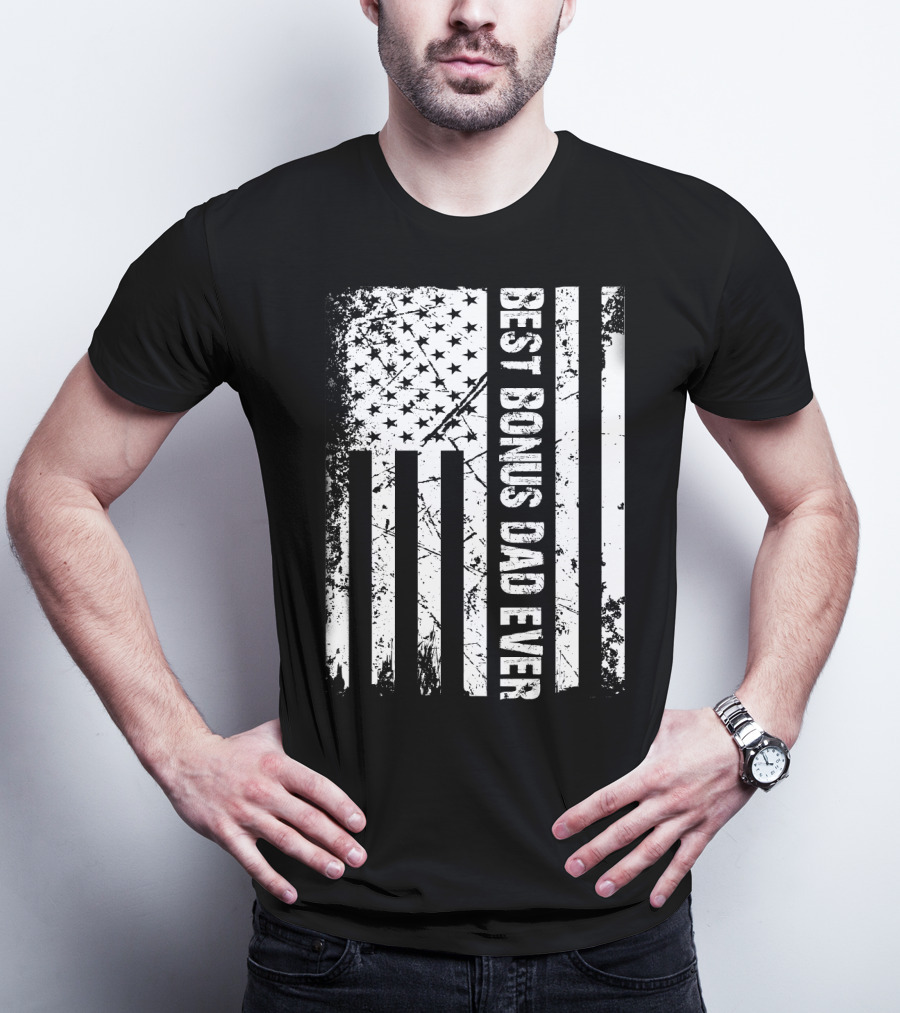 Best Bonus Dad Ever American Flag Mens Patriotic T-Shirt