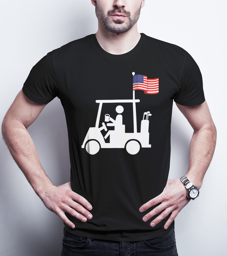 USA Strong Patriotic Golf Cart With American Flag Golf Wear T-Shirt