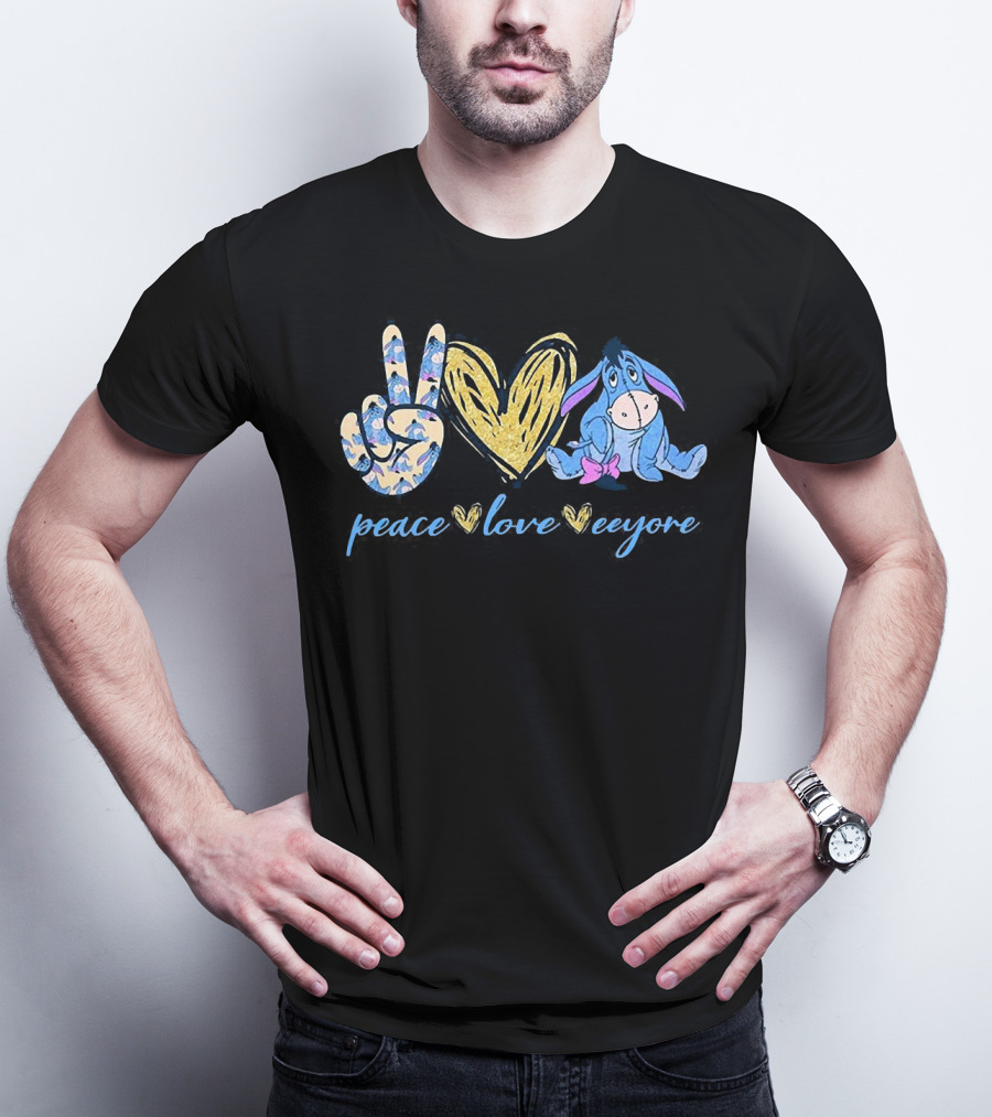 Peace Love Eeyore With Heart And Peace Sign T-Shirt