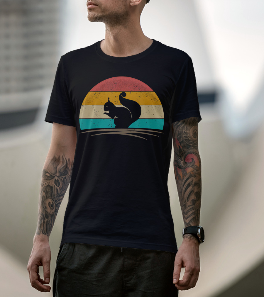 Squirrel Retro Vintage 70s Sunset Stripes T-Shirt