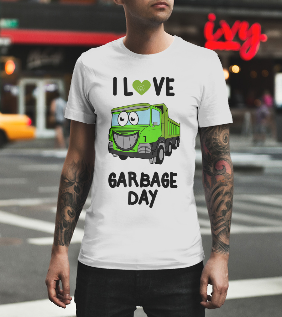 I Love Garbage Day Vintage Style Cartoon Garbage Truck T-Shirt