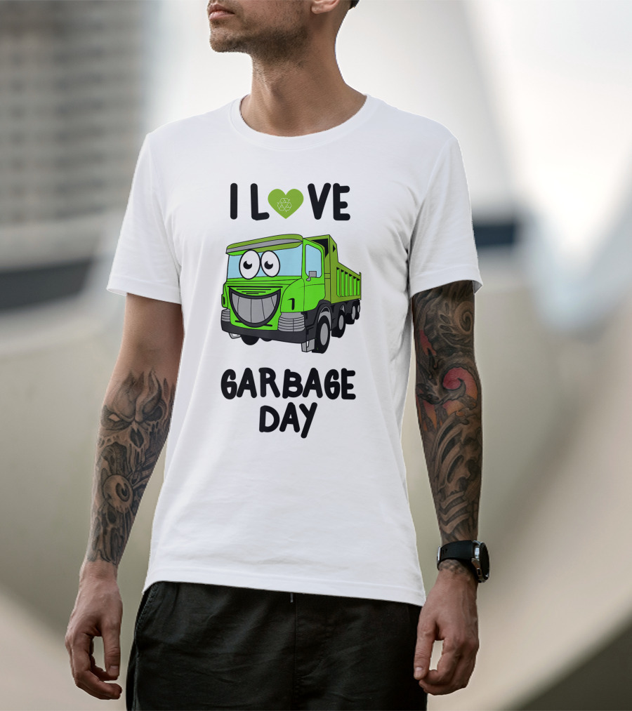 I Love Garbage Day Vintage Style Cartoon Garbage Truck T-Shirt