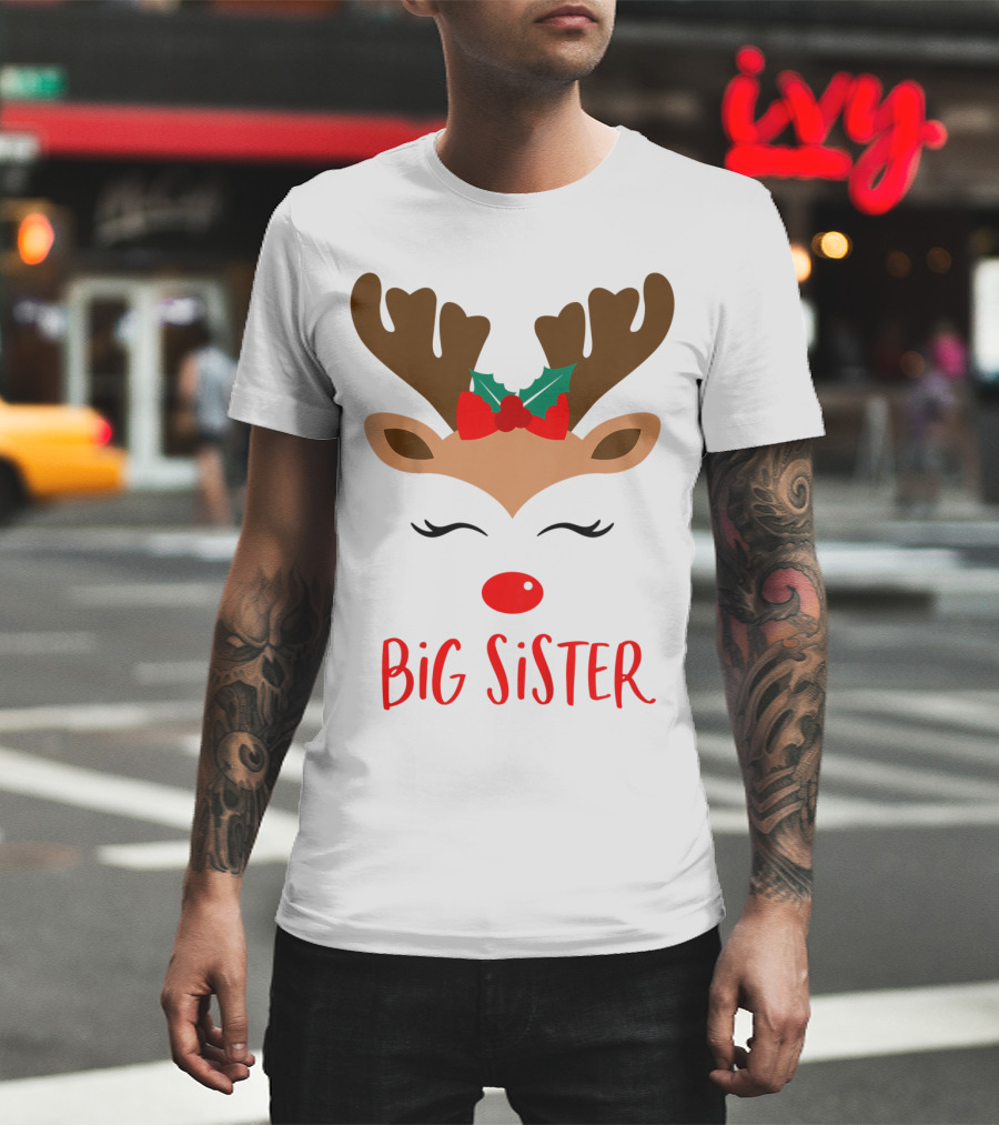 Big Sister Reindeer Christmas Matching Sibling Outfits T-Shirt