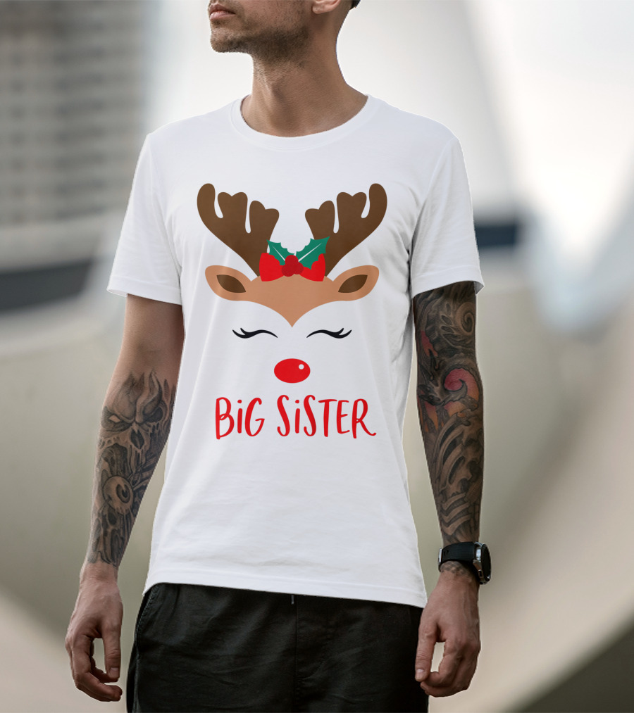 Big Sister Reindeer Christmas Matching Sibling Outfits T-Shirt