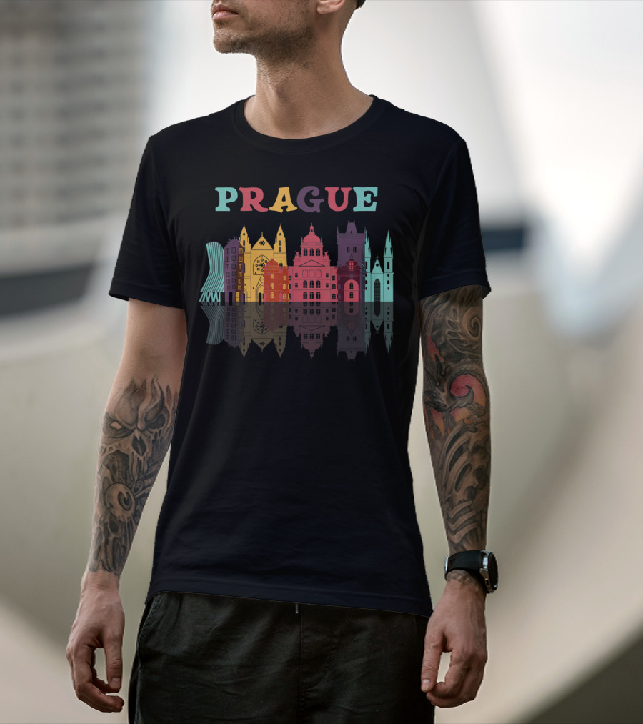 Prague Czech Republic Family Vacation European Skyline Reflection T-Shirt