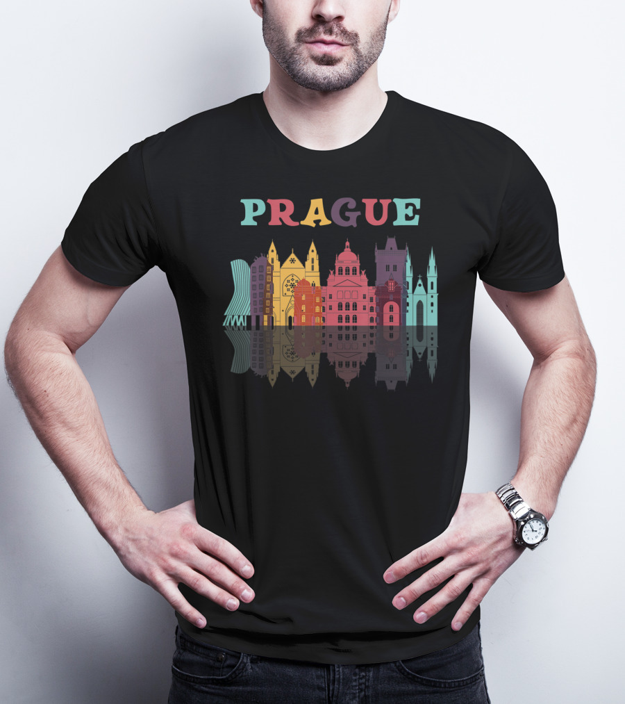 Prague Czech Republic Family Vacation European Skyline Reflection T-Shirt