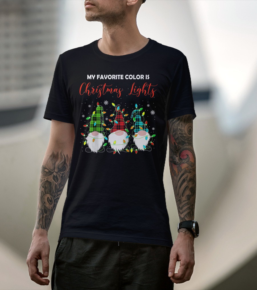 My Favorite Color Is Christmas Lights 3 Nordic Gnomes Swedish Xmas Nisse T-Shirt