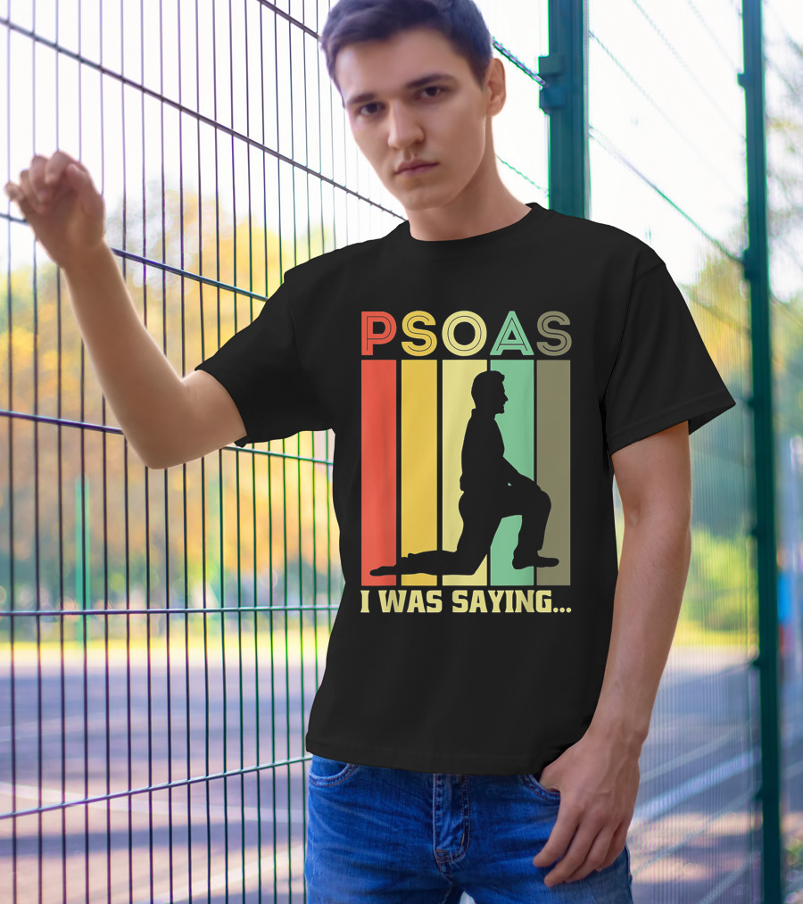 Psoas I Was Saying Retro Silhouette On Color Stripes T-Shirt