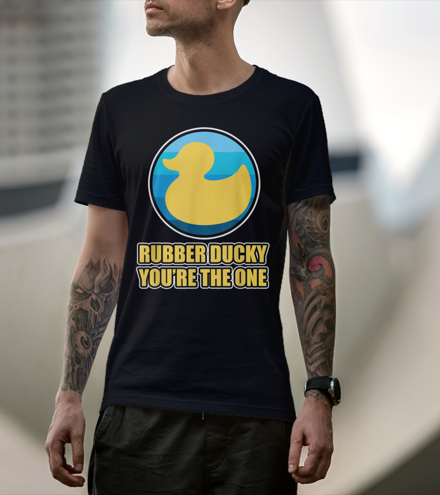 Rubber Ducky You're The One Iconic Yellow Toy Bath Duck Blue Circle Background T-Shirt