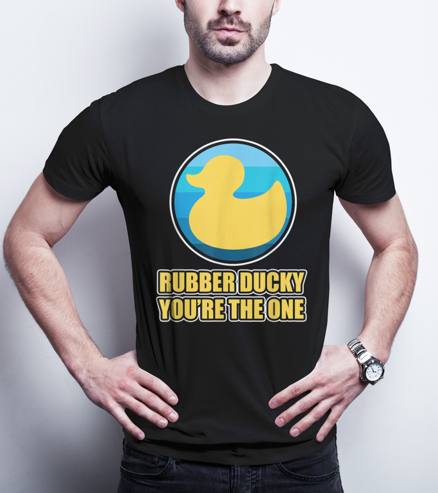Rubber Ducky You're The One Iconic Yellow Toy Bath Duck Blue Circle Background T-Shirt