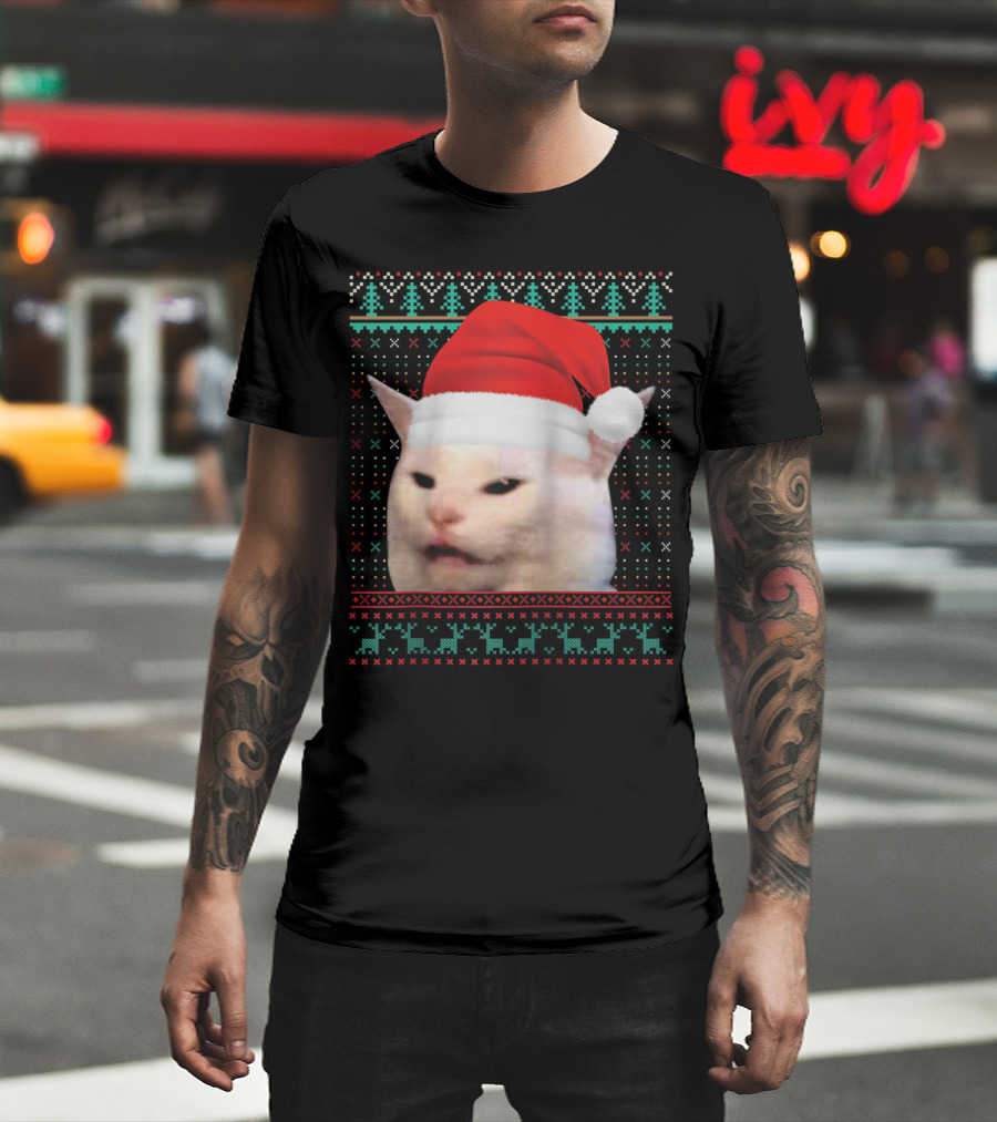 Santa Cat Ugly Christmas Merry T-Shirt
