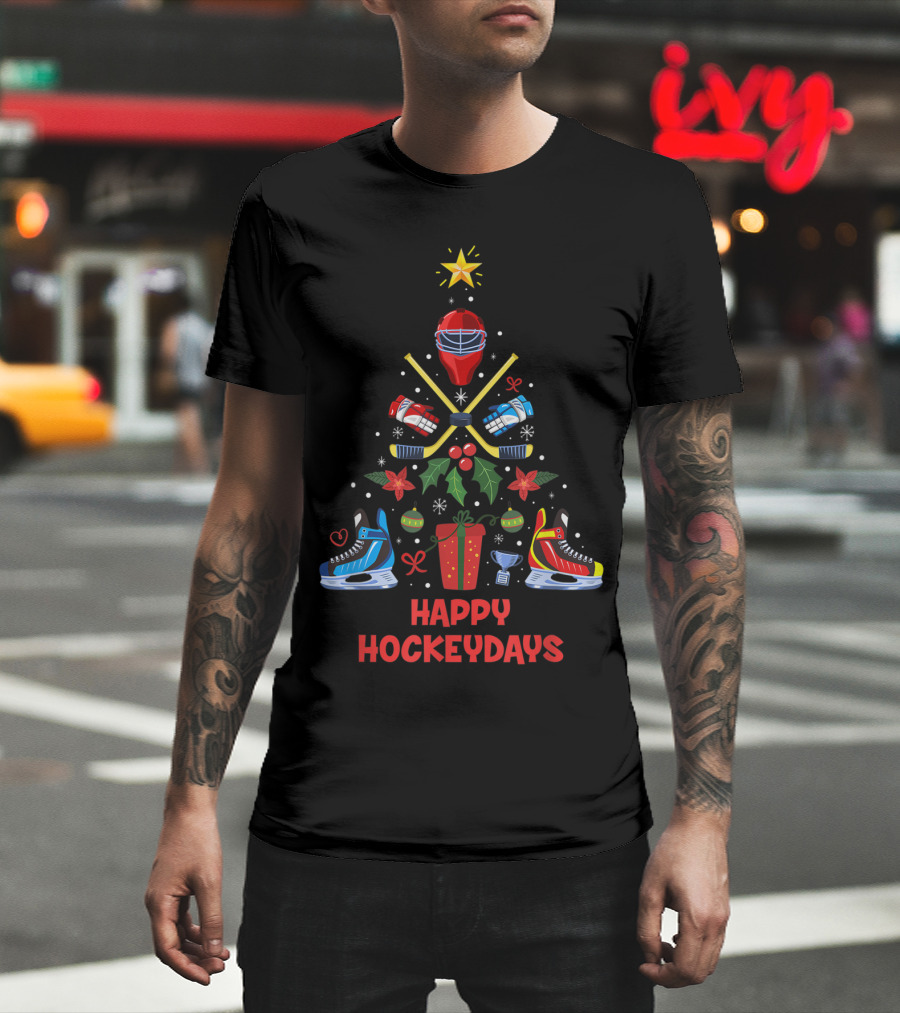 Happy Hockeydays Ice Hockey Ornament Christmas Tree T-Shirt
