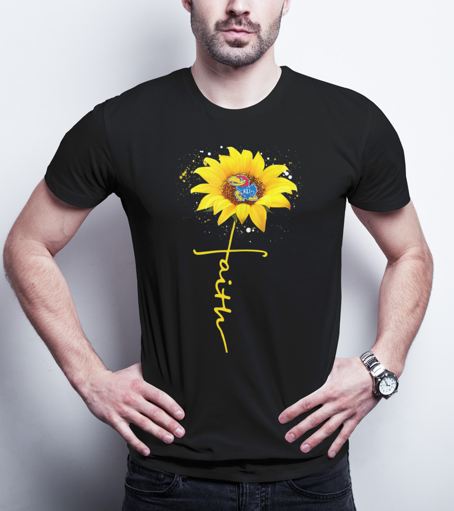 Kansas Jayhawks Sunflower Faith Cross Shape T-Shirt