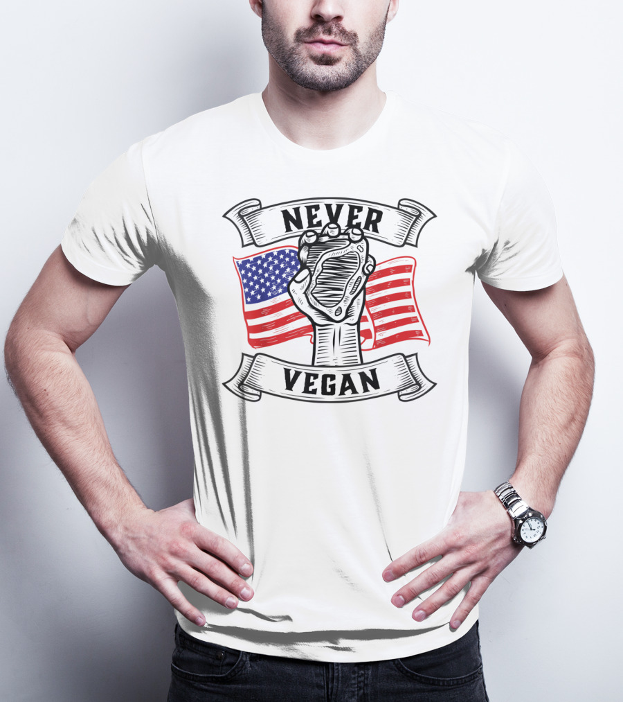 Never Vegan Carnivore Diet Power With American Flag Fist T-Shirt