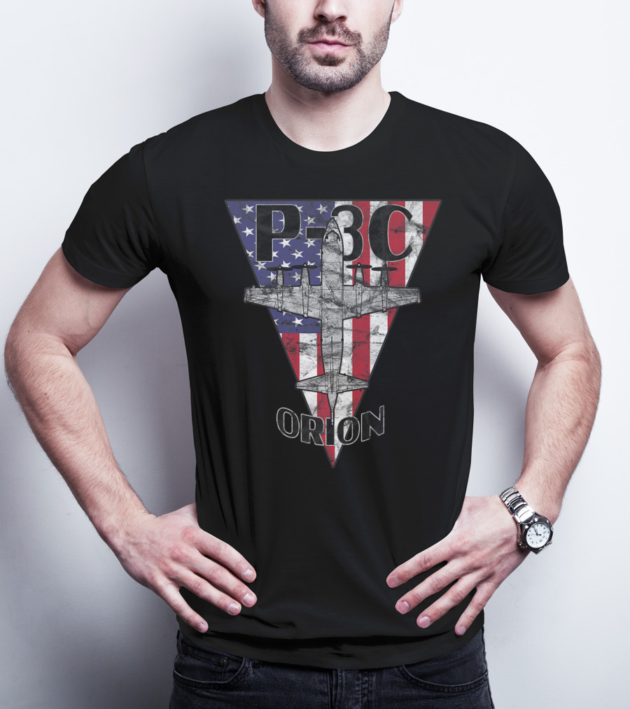 P-3C Orion American Flag Military Airplane T-Shirt