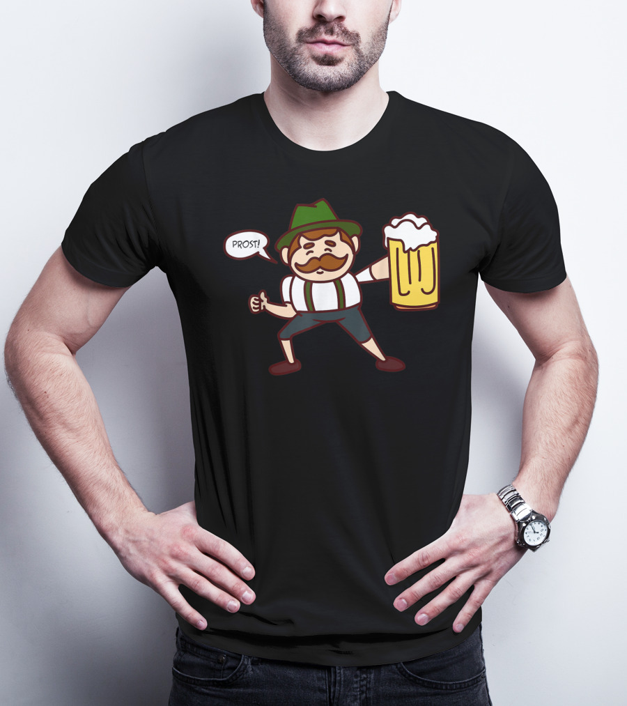 Prost Cute Lederhosen Guy With Beer October T-Shirt