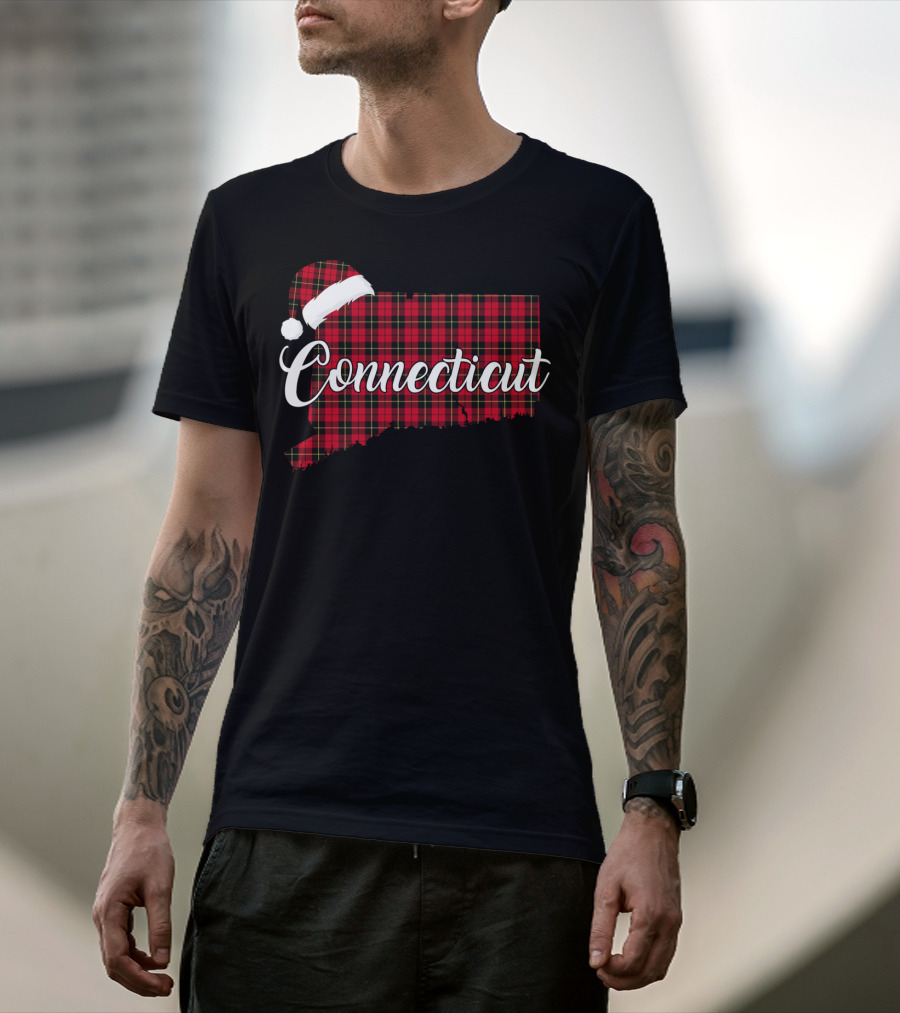 Connecticut Red Buffalo Plaid With Santa Hat Royal Stewart T-Shirt