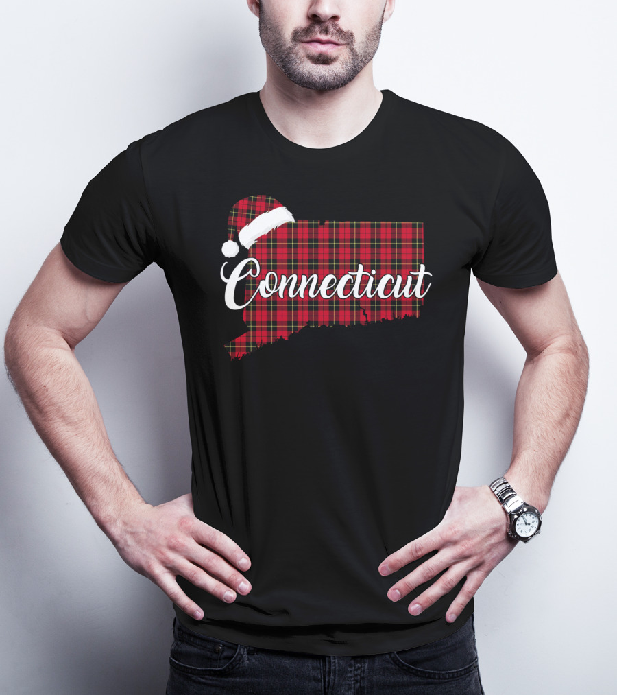 Connecticut Red Buffalo Plaid With Santa Hat Royal Stewart T-Shirt