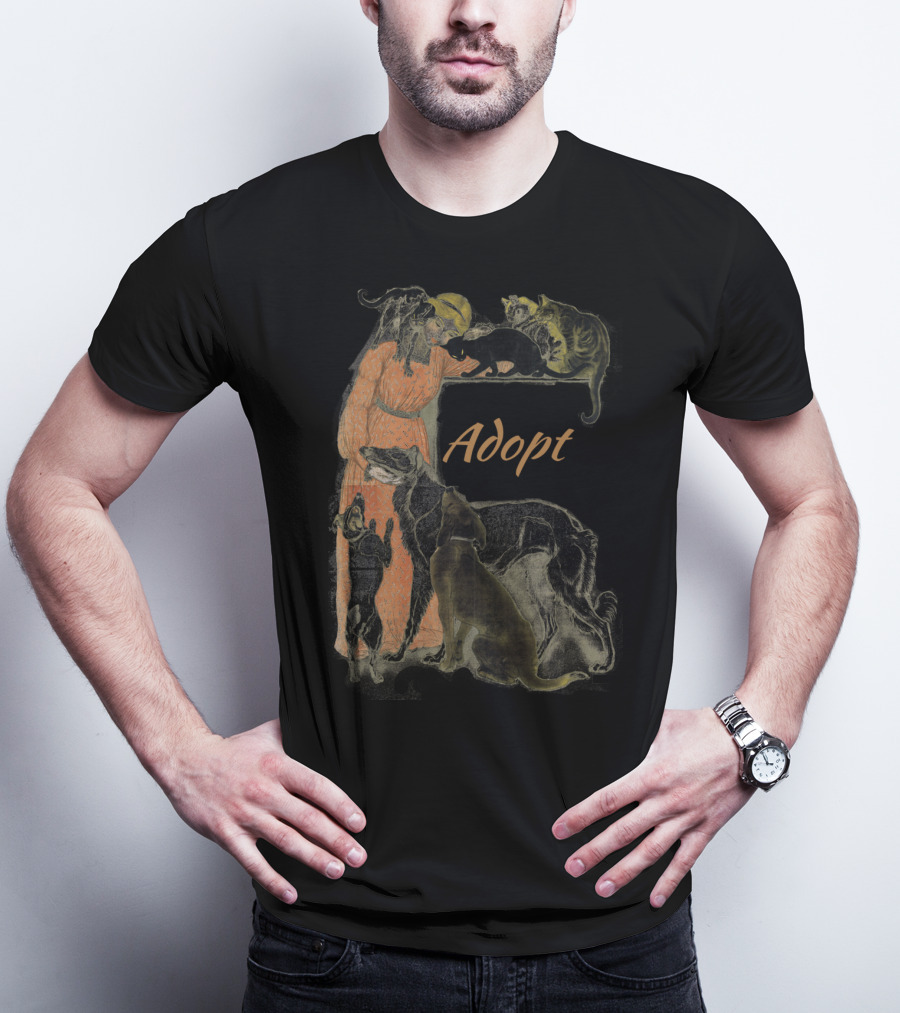 Rescue Adopt Love Dog And Cat Lover With Vintage Style Woman Surrounded By Pets T-Shirt