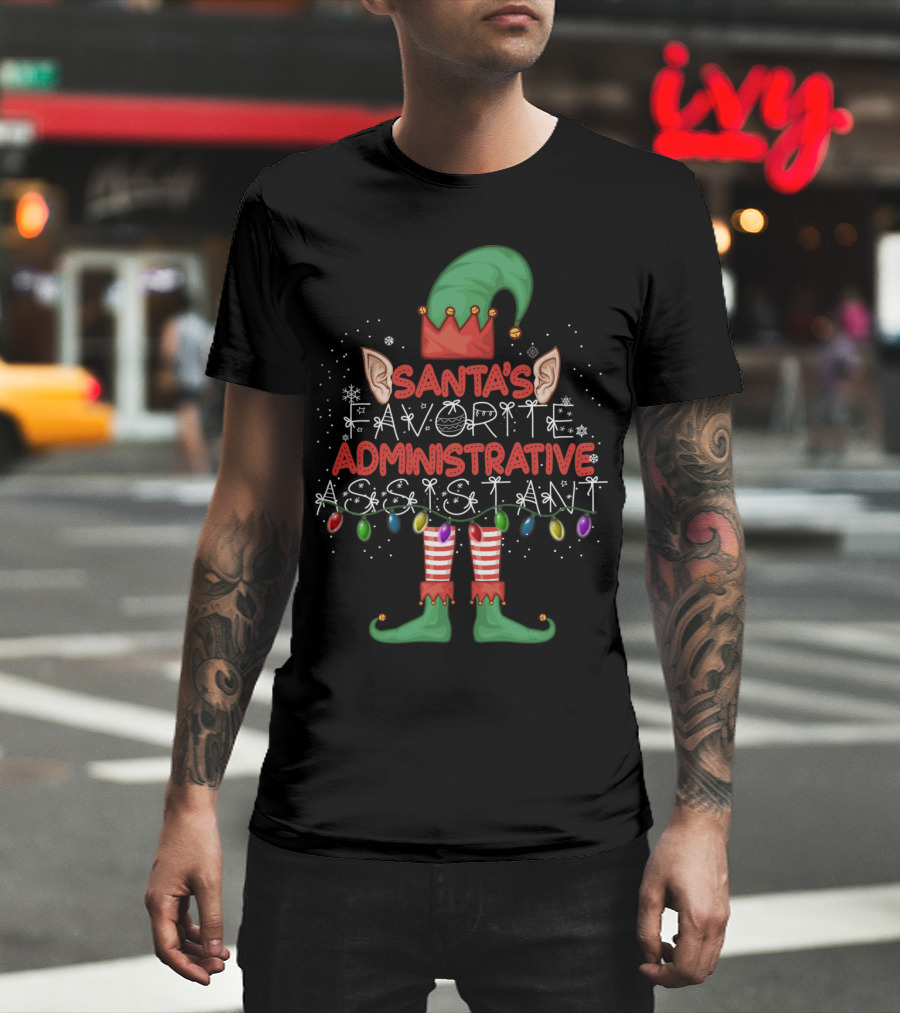 Santa's Favorite Administrative Assistant Elf Christmas Lights T-Shirt