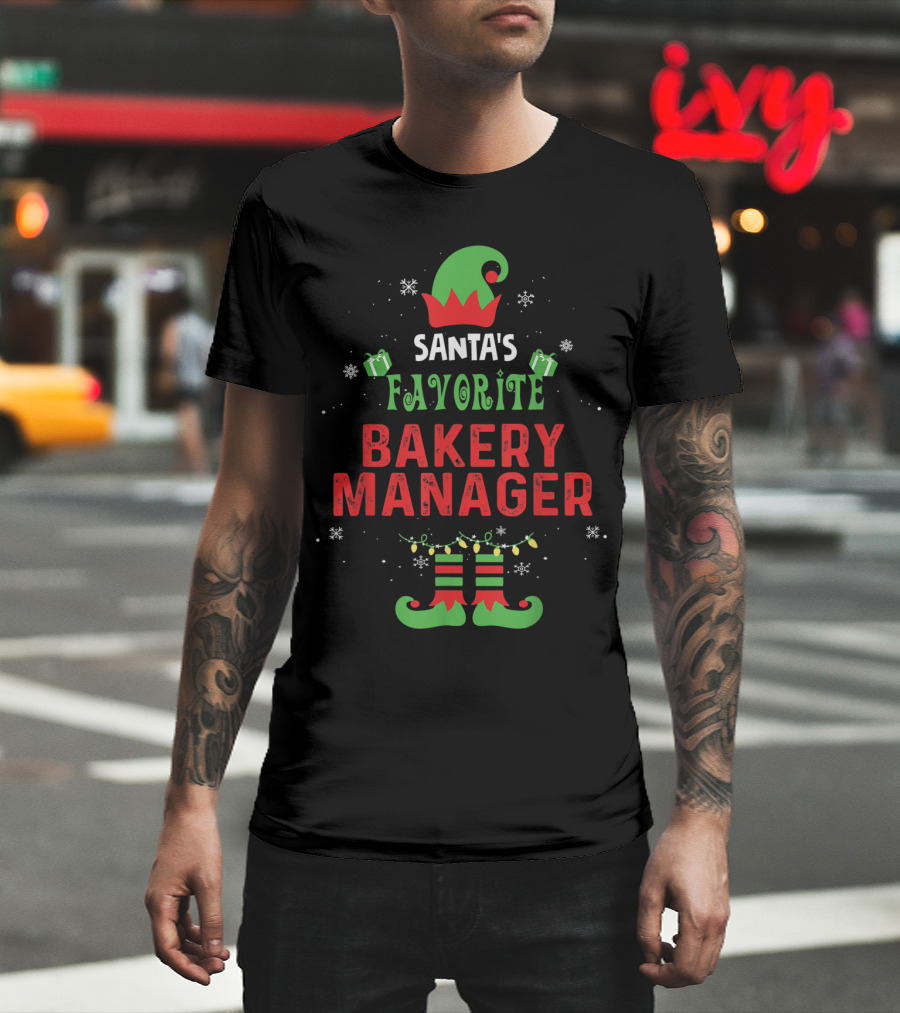 Santa's Favorite Bakery Manager Christmas Elf Hat And Boots T-Shirt