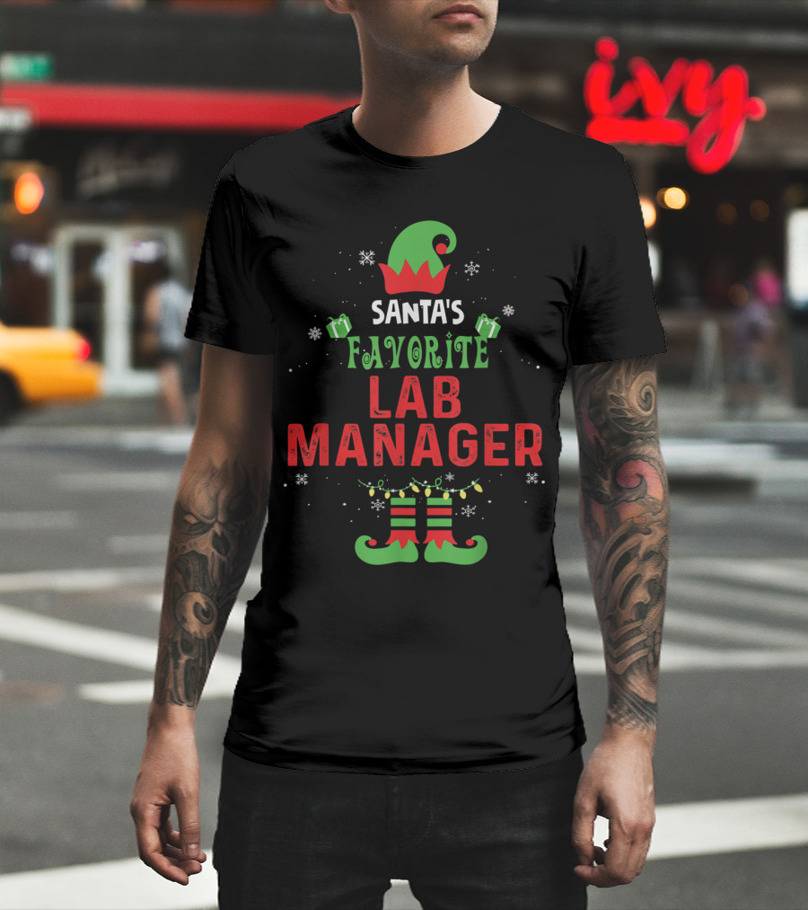 Santa's Favorite Lab Manager Christmas Elf Hat And Boots T-Shirt