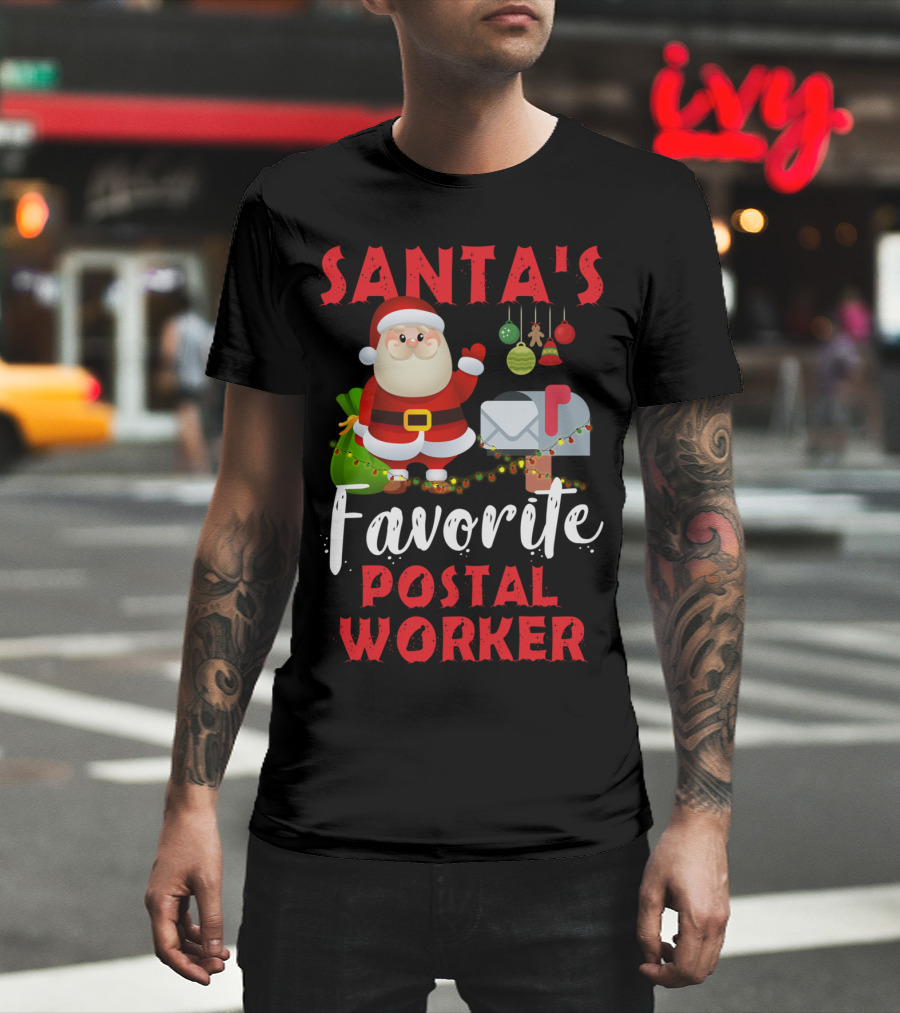 Santa's Favorite Postal Worker Christmas Mailbox Santa Claus T-Shirt