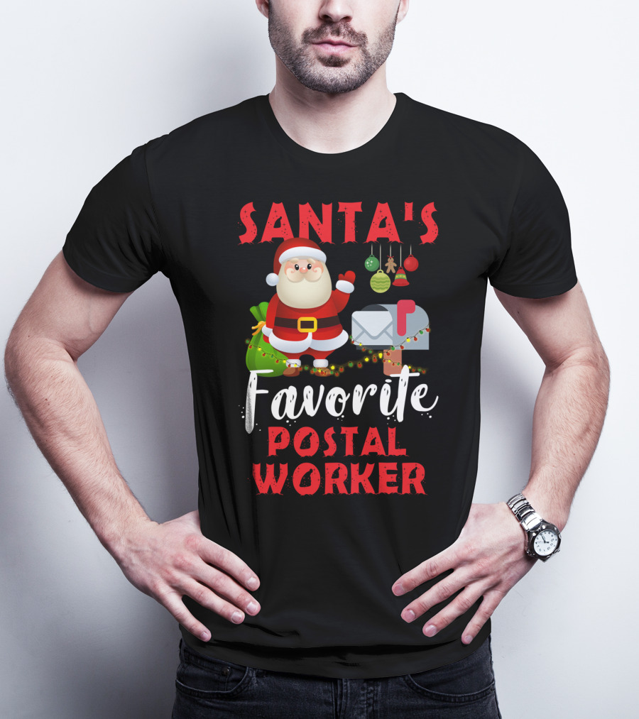 Santa's Favorite Postal Worker Christmas Mailbox Santa Claus T-Shirt