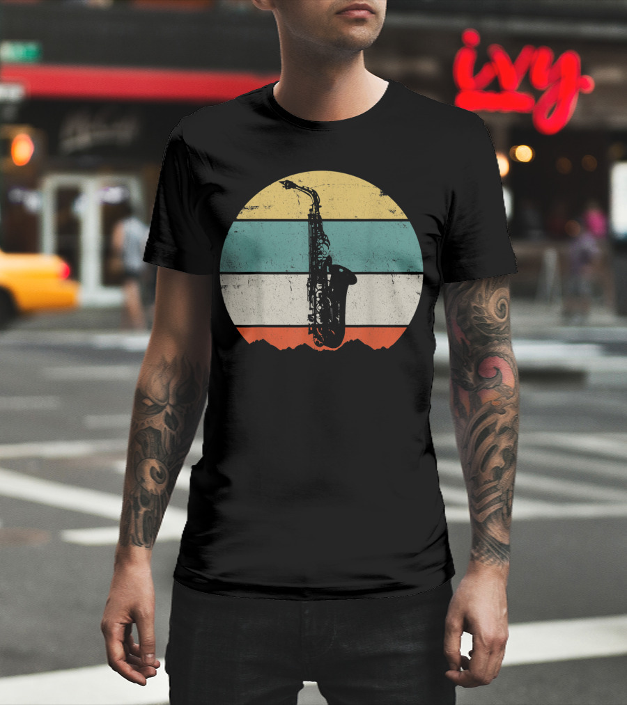 Retro Sunset Saxophone T-Shirt