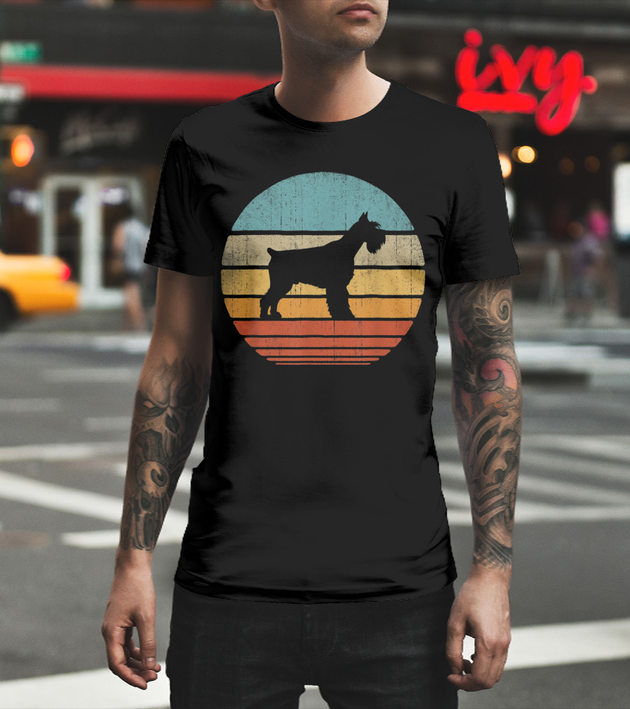 Schnauzer Retro 60S 70S Sunset Stripes T-Shirt